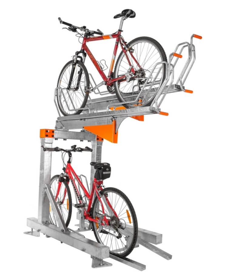 Two-Tier Bike Racks gas assisted. Double stand bike racks - manufacturer