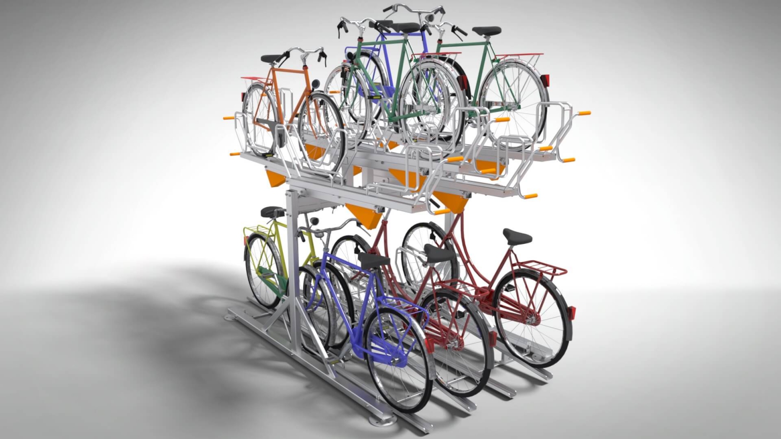 Two-Tier Bike Racks gas assisted. Double stand bike racks - manufacturer