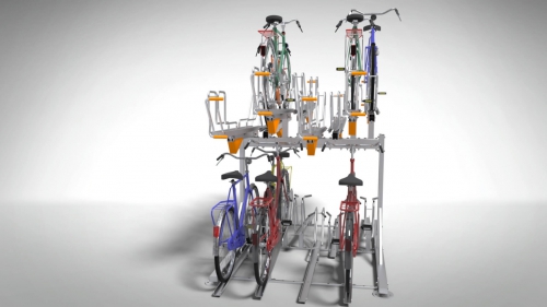Two-Tier Bike Racks gas assisted. Double stand bike racks - manufacturer