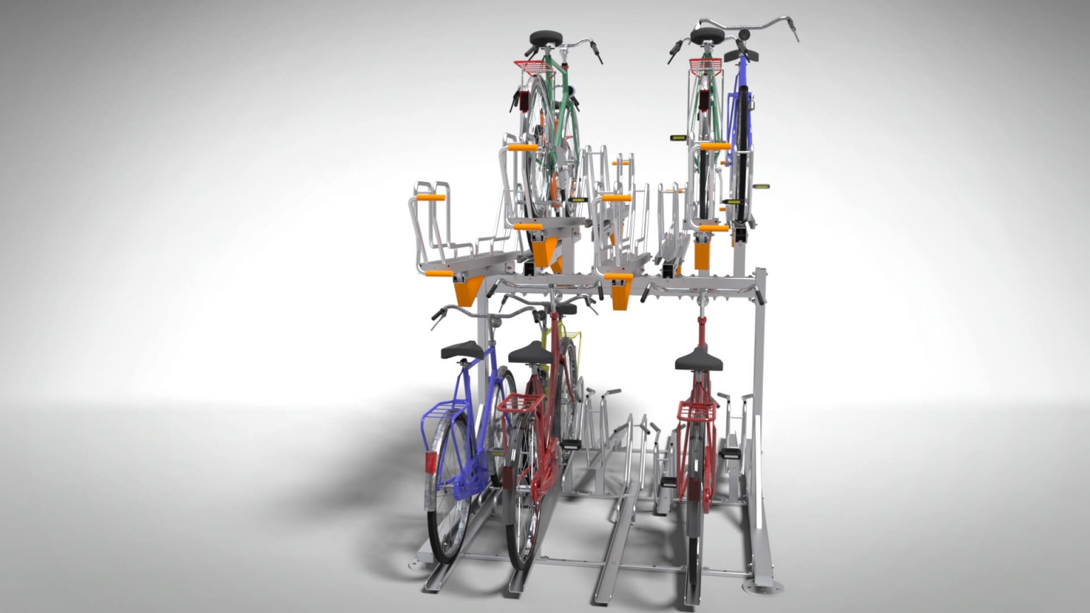 Two-Tier Bike Racks gas assisted. Double stand bike racks - manufacturer