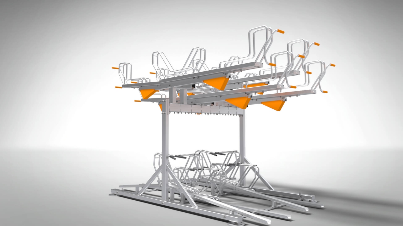 Two-Tier Bike Racks gas assisted. Double stand bike racks - manufacturer