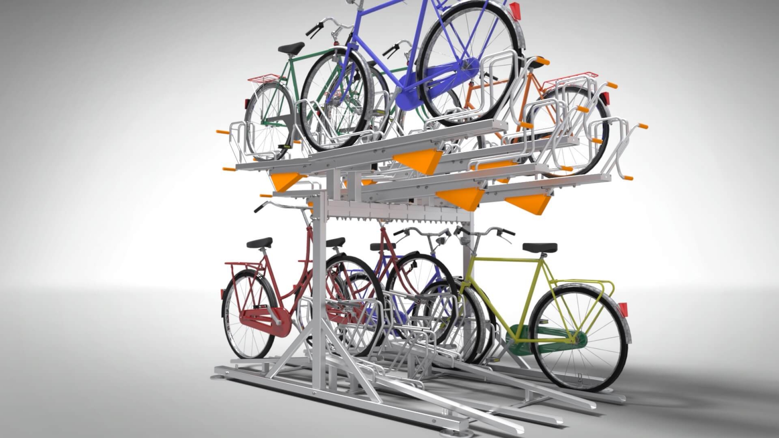 Two-Tier Bike Racks gas assisted. Double stand bike racks - manufacturer