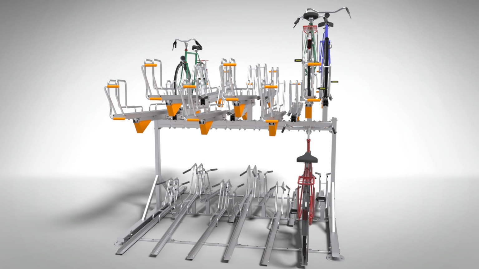 Two-Tier Bike Racks gas assisted. Double stand bike racks - manufacturer