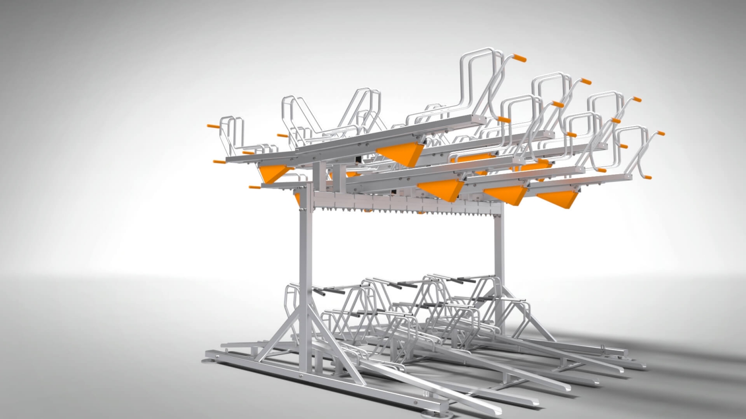 Two-Tier Bike Racks gas assisted. Double stand bike racks - manufacturer