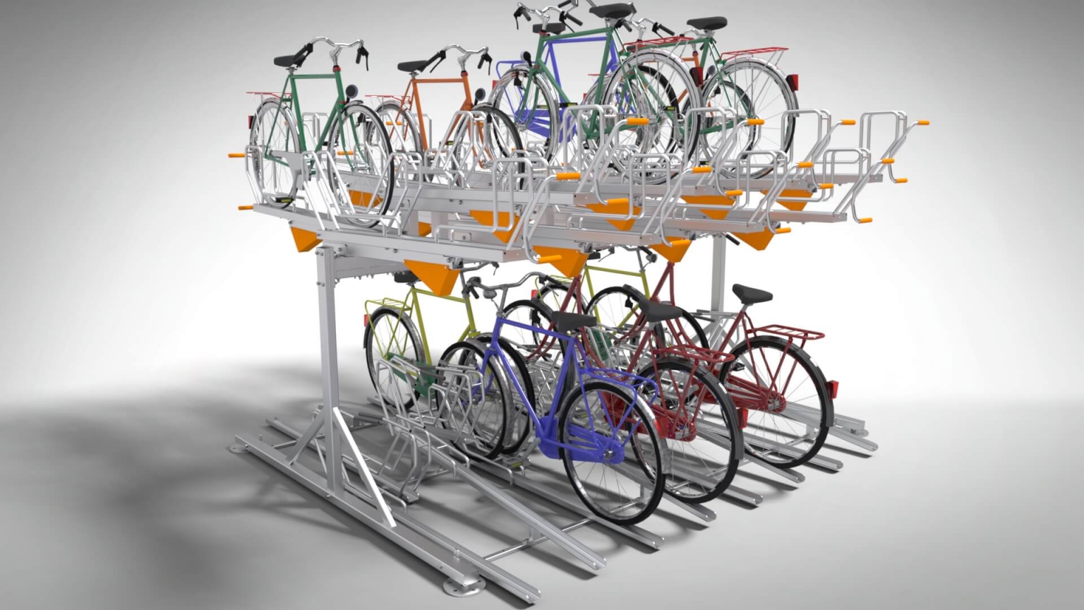 Two-Tier Bike Racks gas assisted. Double stand bike racks - manufacturer