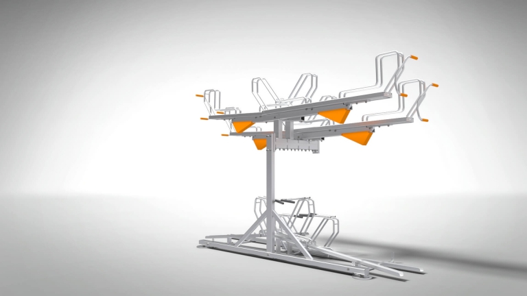 Two-Tier Bike Racks gas assisted. Double stand bike racks - manufacturer