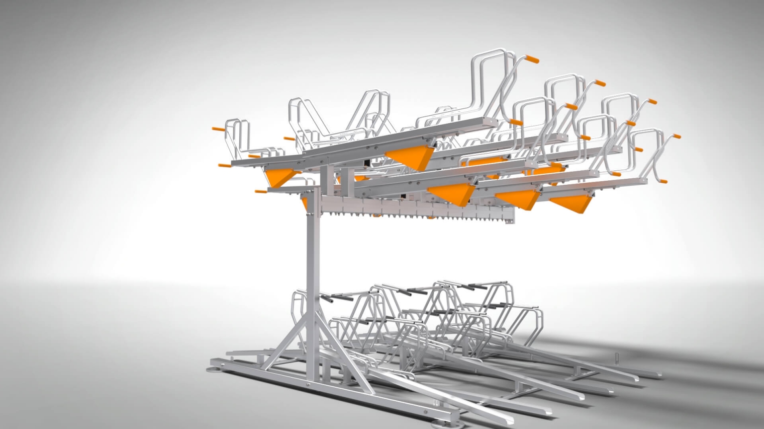 Two-Tier Bike Racks gas assisted. Double stand bike racks - manufacturer