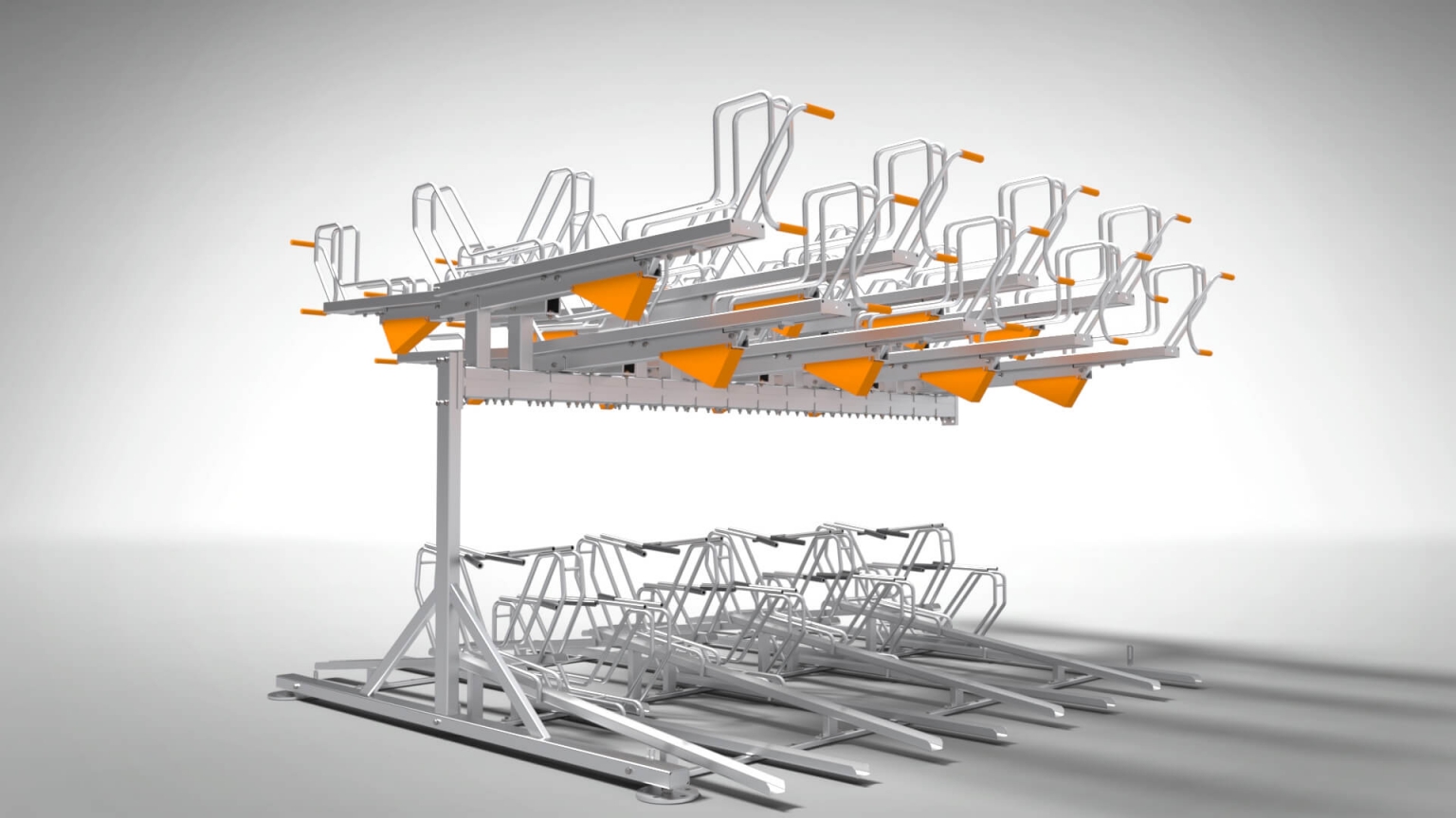 Two-Tier Bike Racks gas assisted. Double stand bike racks - manufacturer